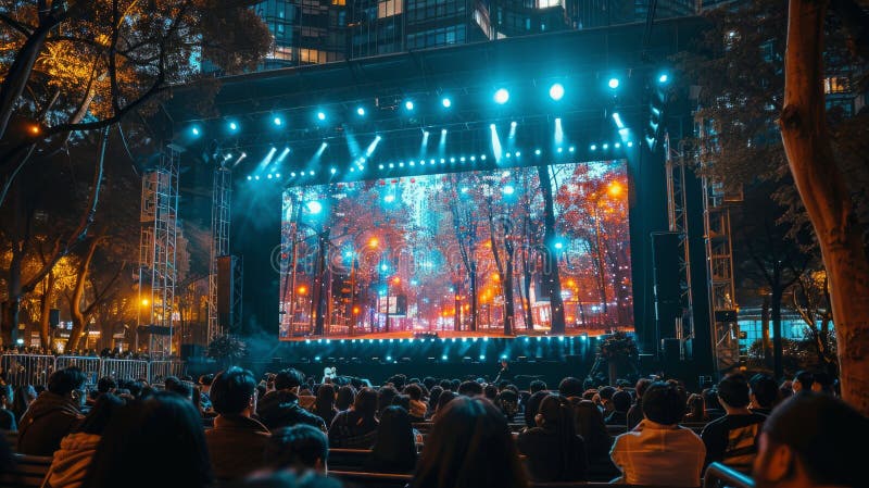 Large Crowd of People Sitting Around a Stage Stock Image - Image of ...