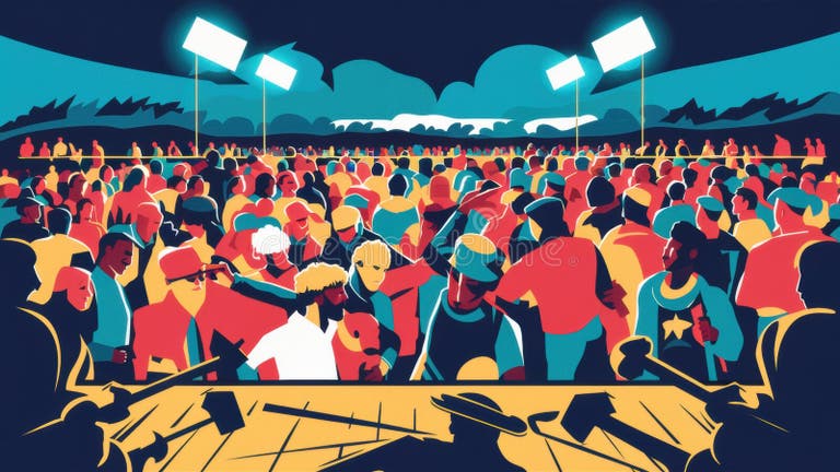 A Large Crowd of People Standing Around a Stage with Lights, AI Stock ...