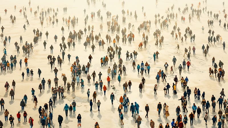 Large Crowd of People Walking on Foggy Plain Stock Image - Image of ...