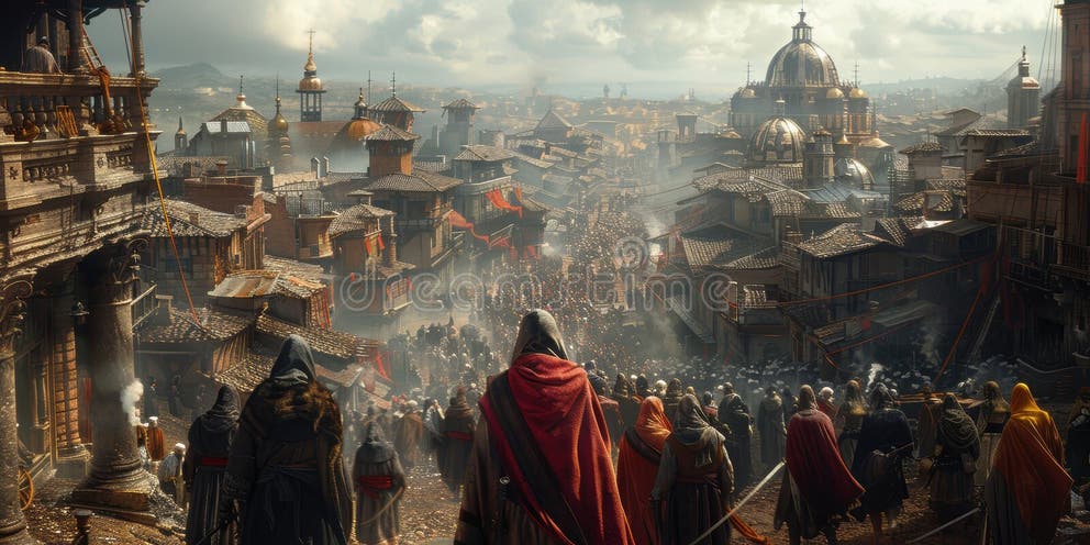 A Bustling Medieval City with a Large Crowd of People. Created by ...