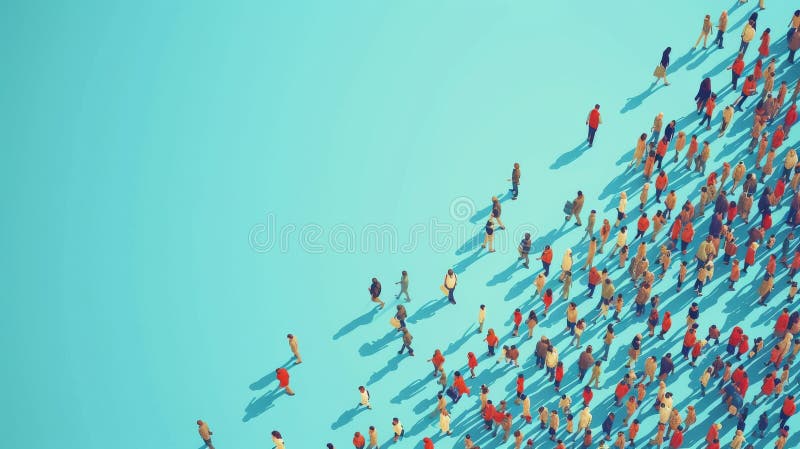 Large Crowd of People Walking on a Vibrant Blue Surface Stock Photo ...