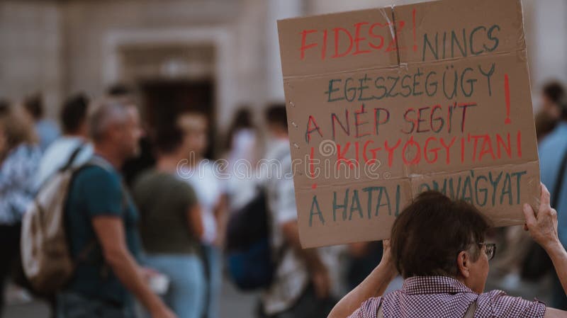 Large Crowd of Protesters with Banners on the Streets of Budapest ...