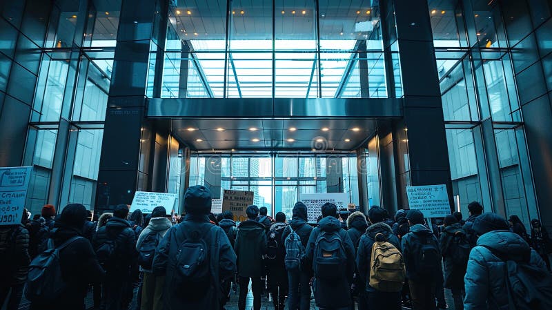 A Large Crowd of Protesters are Gathered in a Building Stock ...