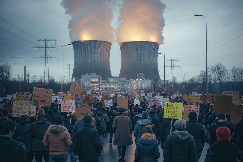 Large Crowd Protesting Against a Massive Nuclear Power Plant in an ...