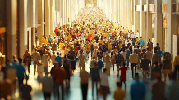 A Large Crowd Walking through an Interior Hallway Stock Illustration ...