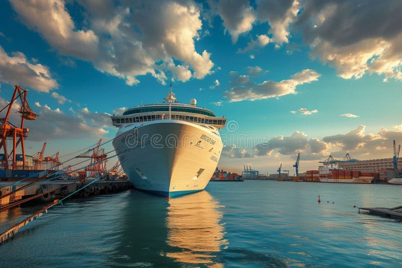 Large Cruise Ship Docked at a Dock Stock Illustration - Illustration of ...
