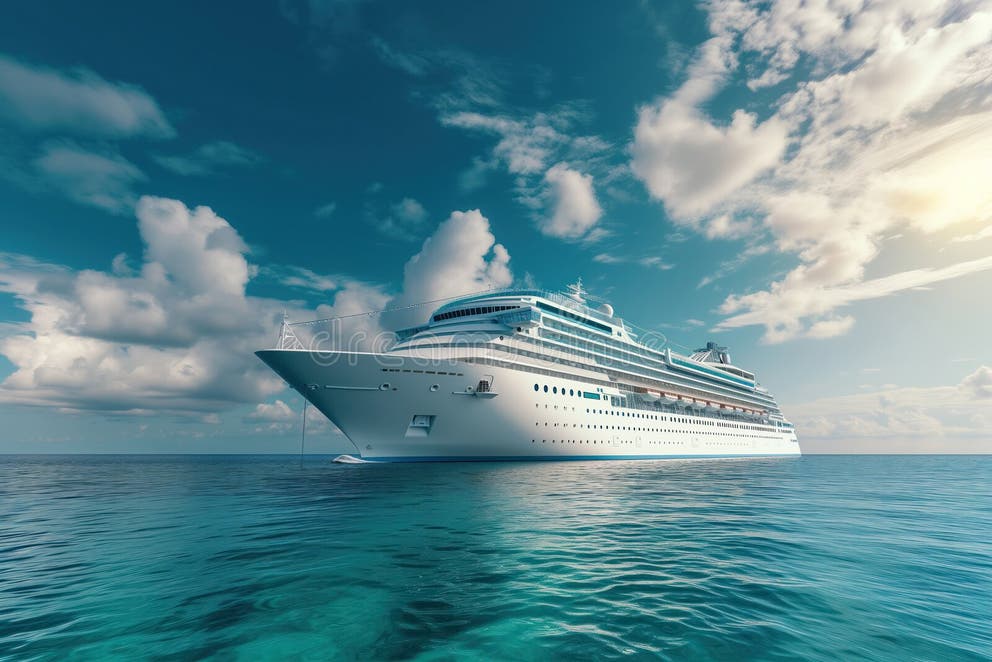 Large Cruise Ship Floats on Ocean Waves Stock Image - Image of ...