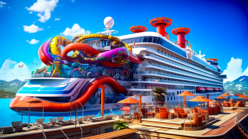 Large Cruise Ship with Inflatable Water Slide Next To it. Generative AI ...