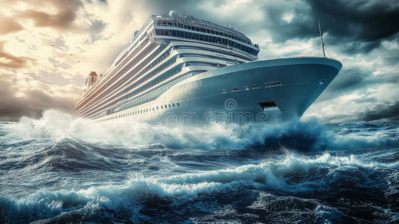 Large Cruise Ship Navigating through Rough Seas Stock Illustration ...
