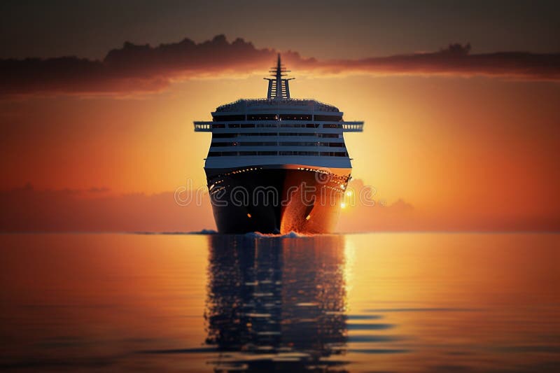 Large Cruise Ship in the Ocean. Sunset Stock Illustration ...