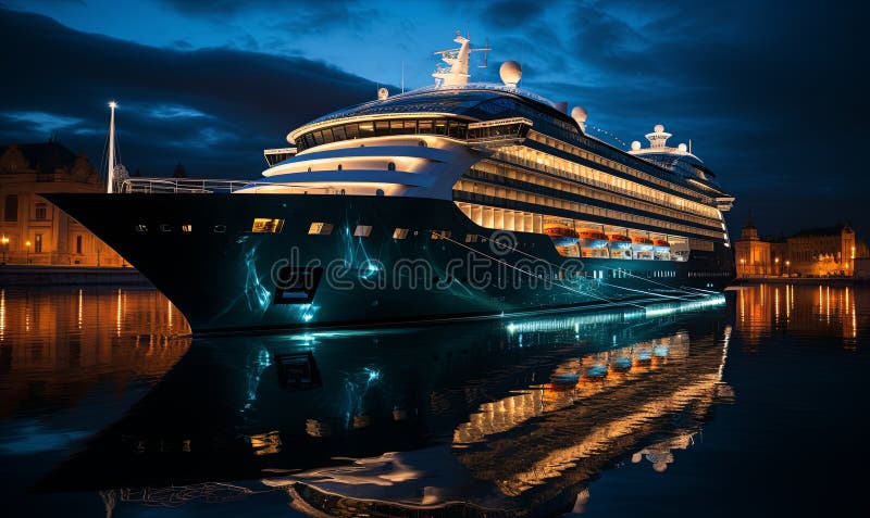 Large Cruise Ship Sailing in Night Waters Stock Photo - Image of ...