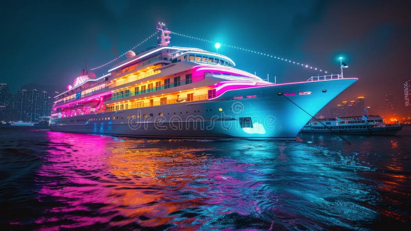 Large Cruise Ship Sailing on Water at Night Stock Image - Image of ...