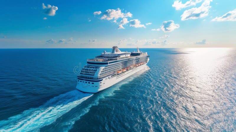 A Large Cruise Ship Sails Across the Endless Blue Ocean on a Bright ...