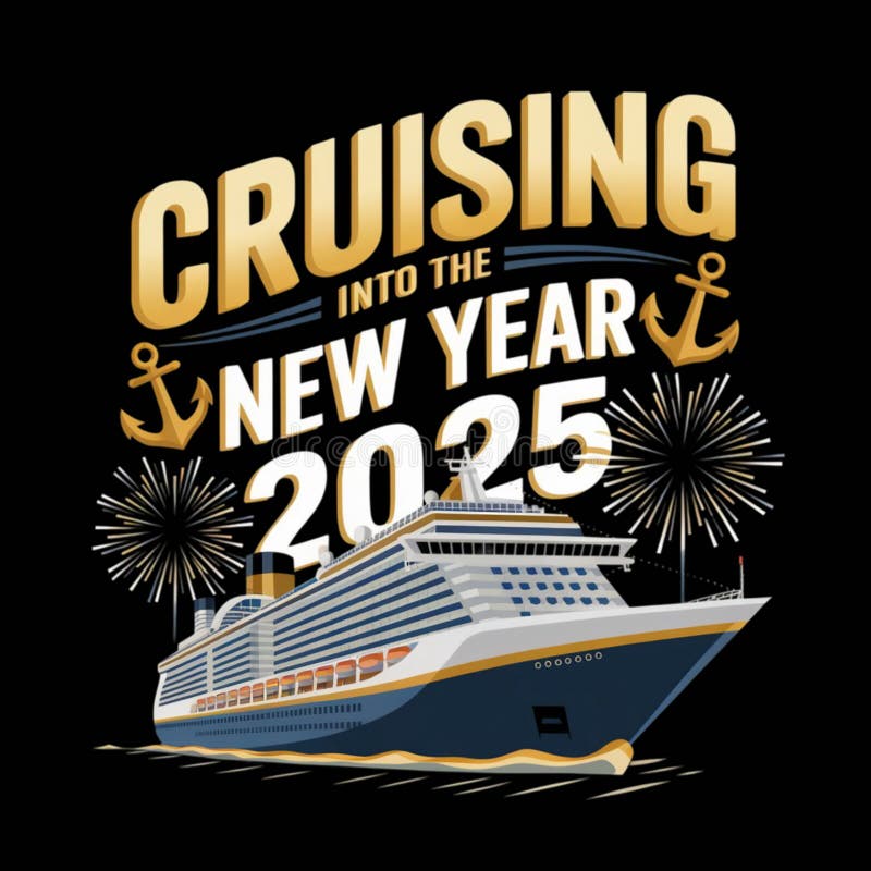 A Large Cruise Ship Sails Forward with Fireworks Text Reads Cruising ...