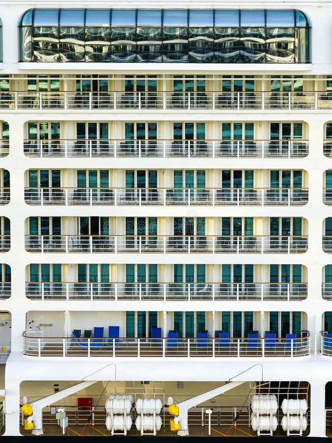 Large Cruise Ship Side View Fragment with Multi-deck Cabins Balconies ...