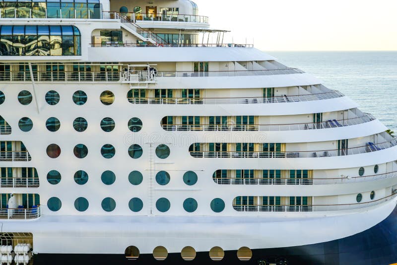 Large Cruise Ship Side View Fragment with Round Portholes Rows and ...