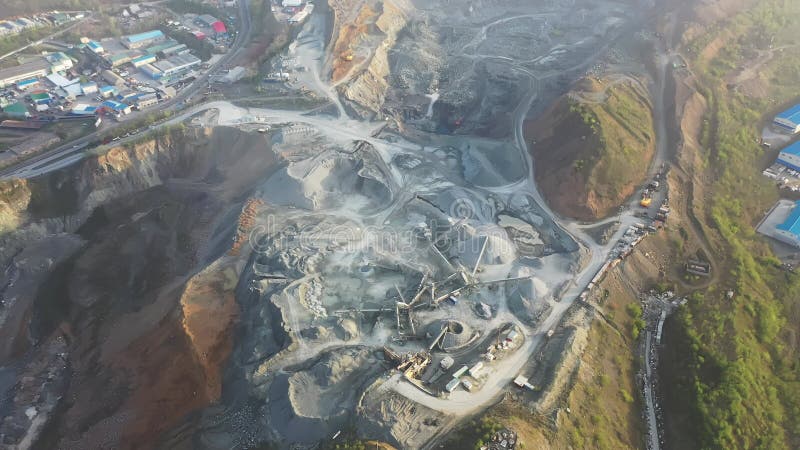 Big Crusher Working with Rubble at a Quarry, Moving it on a Line. Stock ...