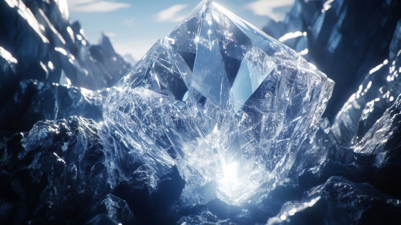 Large Crystal Ice Formation among Dark Rocks Stock Illustration ...