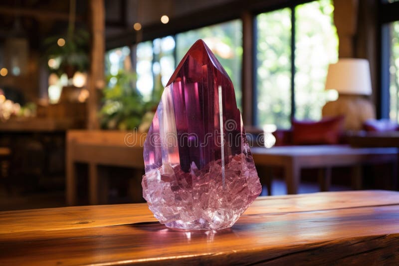 A Large Crystal Placed on a Wooden Table Stock Image - Image of still ...