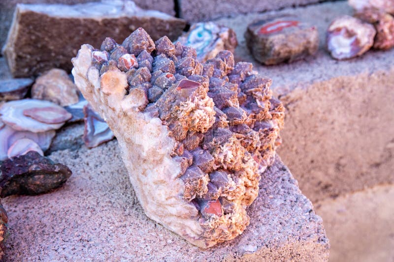 Large Crystalline Agate Stone with Pointed Formations on Concrete ...