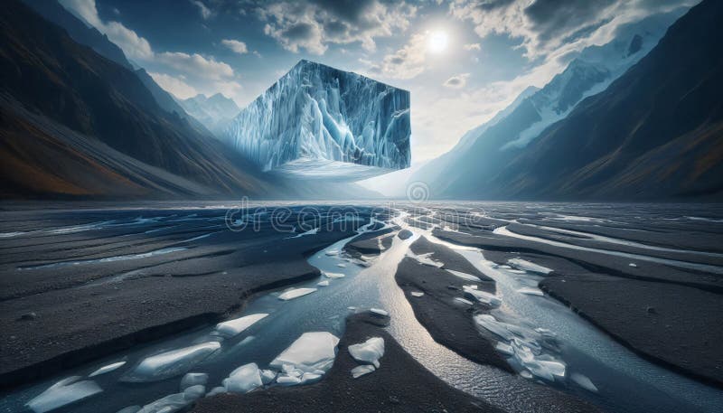Large Cube of Ice Melting in Dry Valley and Forming a River Stock ...