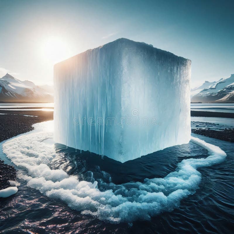 Large Cube of Ice Melting in Sunlight Stock Illustration - Illustration ...