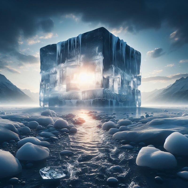 Large Cube of Ice Melting in Sunlight Stock Illustration - Illustration ...