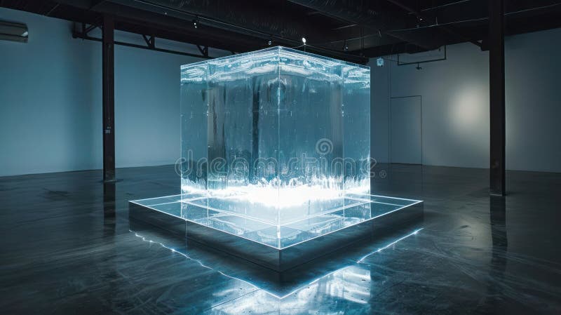 A Large Cube Made of Ice is Lit Up with a Blue Light Stock Illustration ...