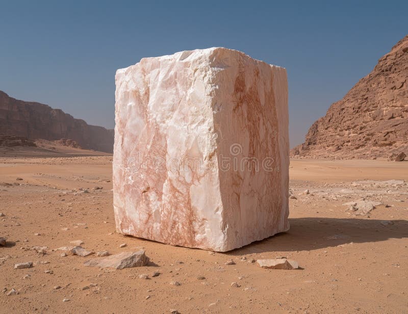 Large Cube of Marble in a Desert Landscape. Stock Illustration ...