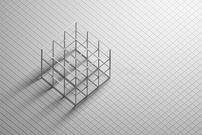 Large Cube Wireframe on White Background Stock Illustration ...