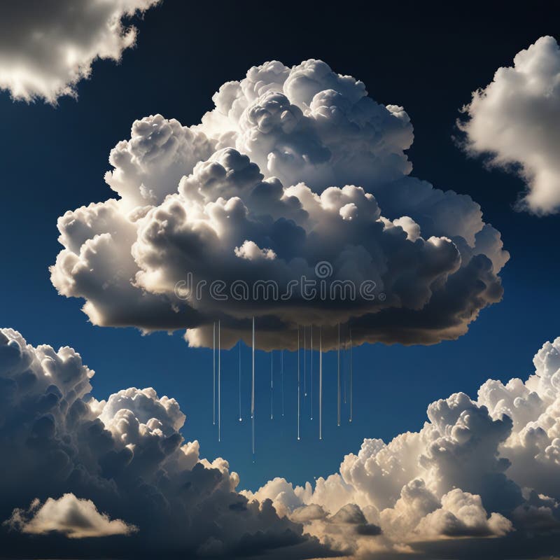 A Large Cumulus Cloud with Rain Falling from it Against a Dramatic Blue ...