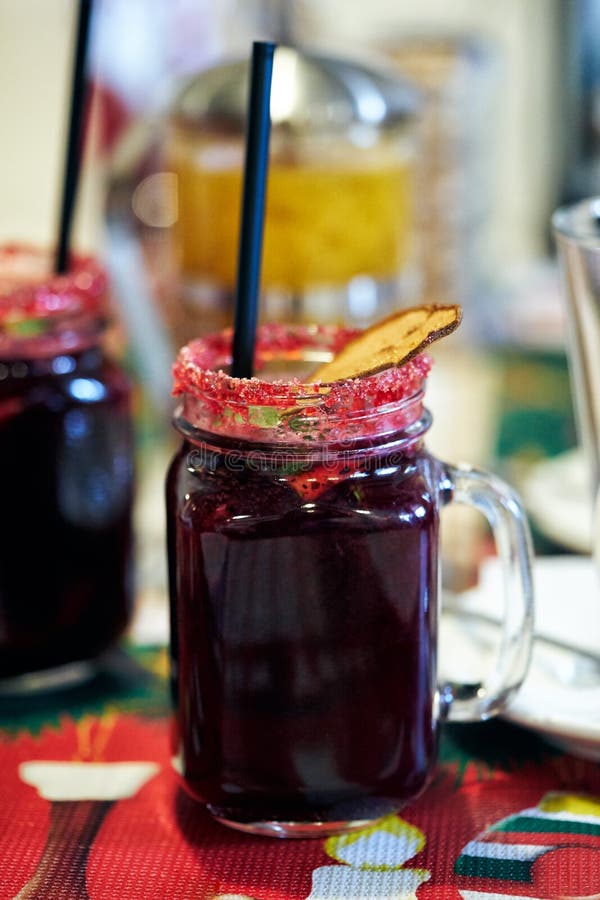 A Large Cup of Red Fruit Drink with a Straw Stock Photo - Image of ...