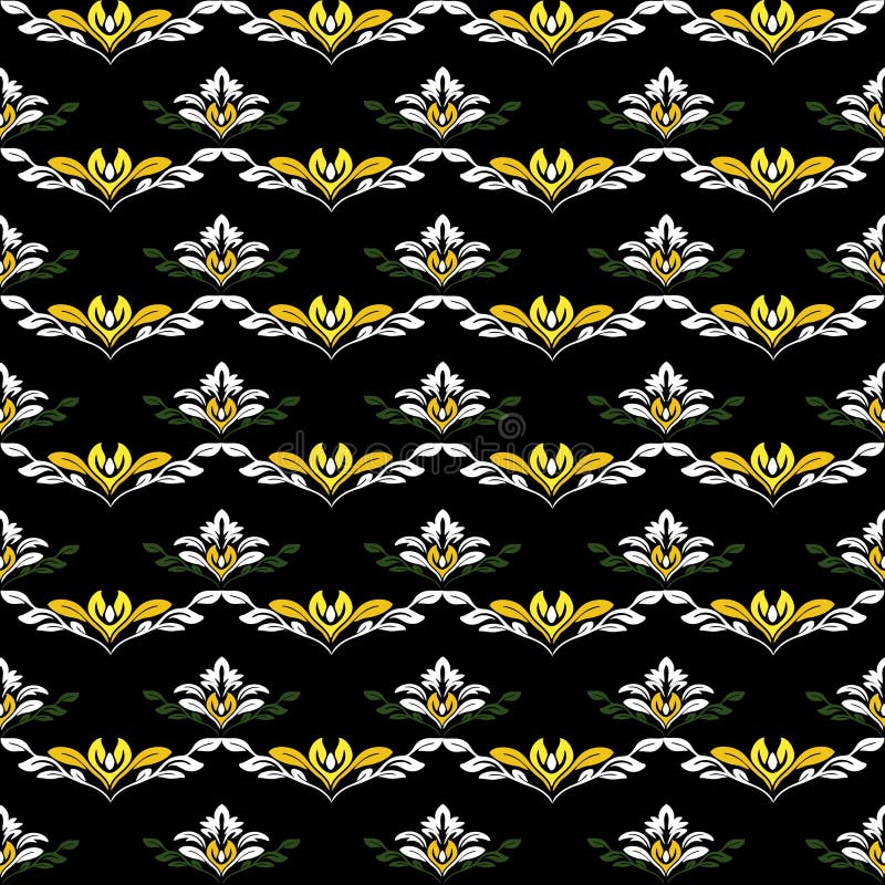 Scroll Floral Lotus Pattern – White and Gold on Black Stock ...