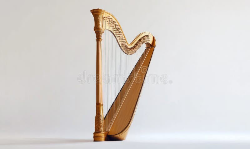 A Large, Curved, Gold-colored Harp is the Main Focus of the Image Stock ...