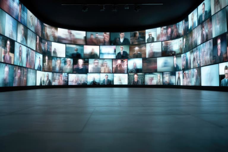 Large Curved Video Wall with Diverse People Displayed on Multiple ...