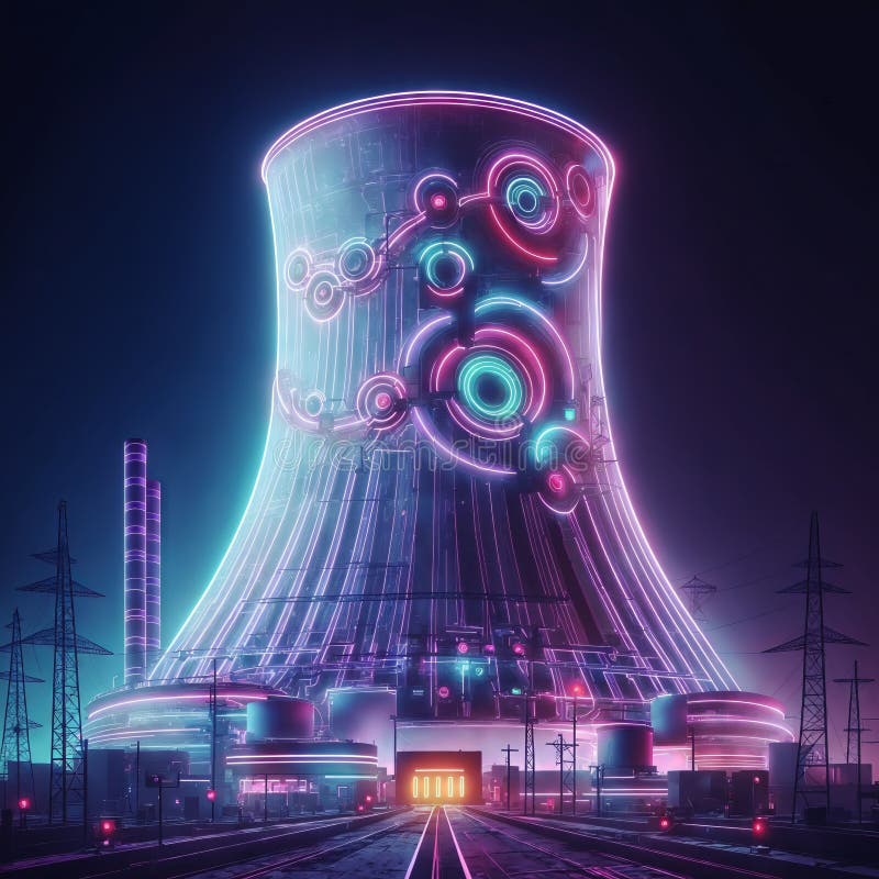 Large Cylindrical Building in Neon Pink and Purple Light, Creating a ...