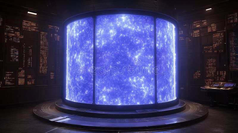 A Large Cylindrical Chamber with Glowing Blue Energy Inside Stock ...