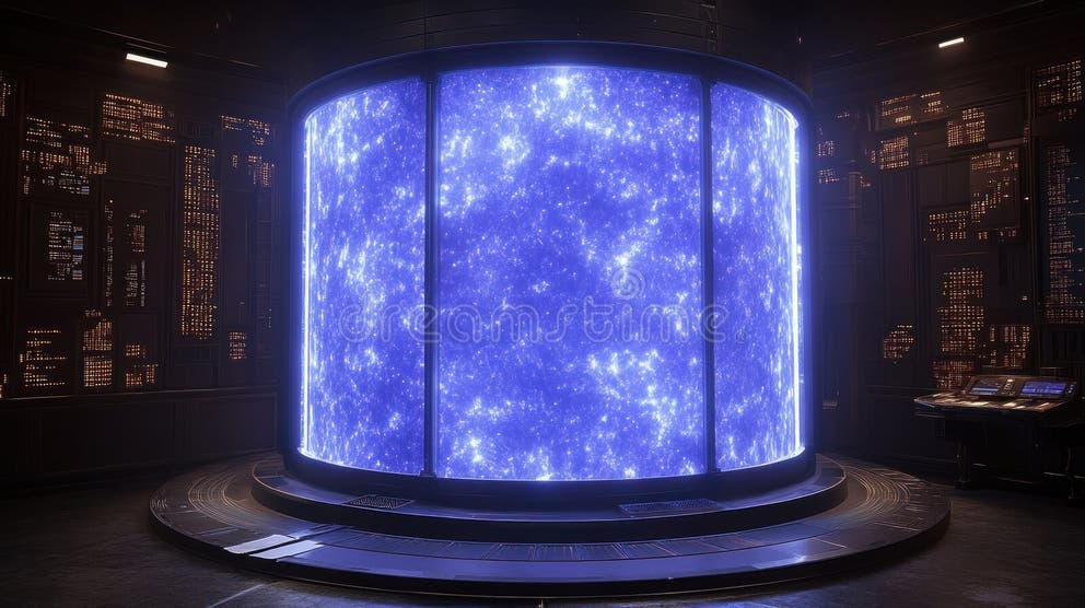 A Large Cylindrical Chamber with Glowing Blue Energy Inside Stock ...