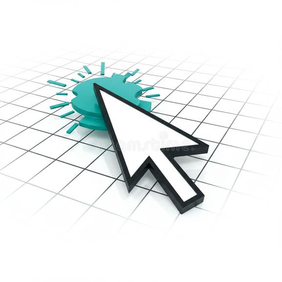 A Large 3D Black and White Computer Cursor Arrow Points Towards a Blue ...