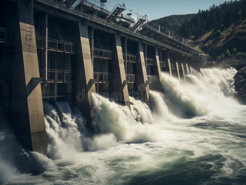A Large Dam with a Waterfall Coming Out of it Stock Photo - Image of ...