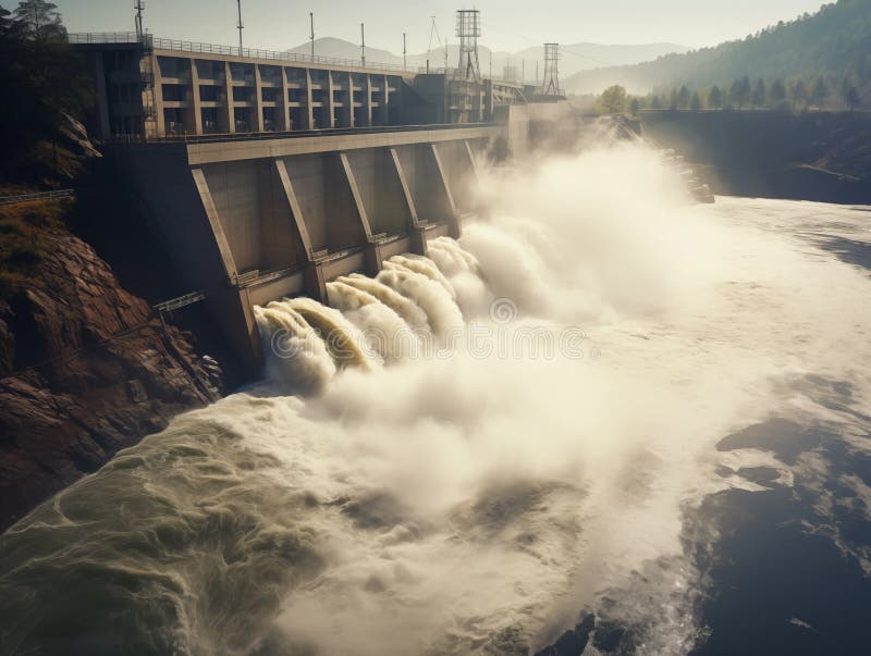 A Large Dam with a Waterfall Coming Out of it Stock Image - Image of ...