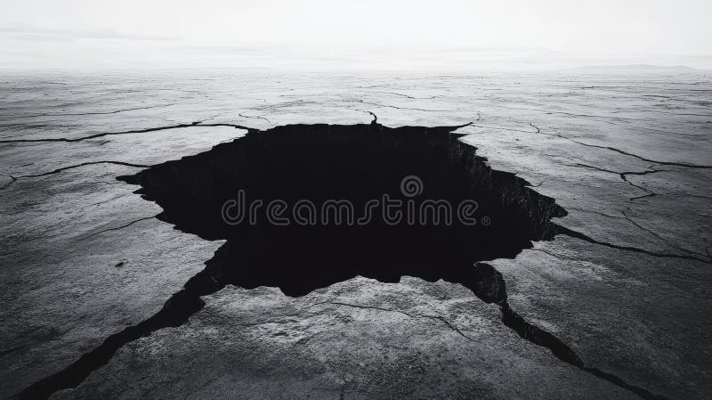 Large Dark Bottomless Hole Opening in Cracked Desert Ground Stock Photo ...