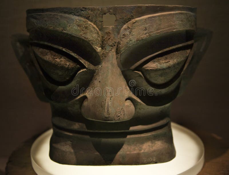 Large Dark Bronze Mask Statue Sanxingdui Sichuan Editorial Photo ...