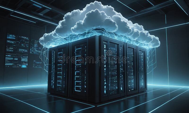 Large, Dark-colored Server Rack with Multiple Racks and Cloud-like ...