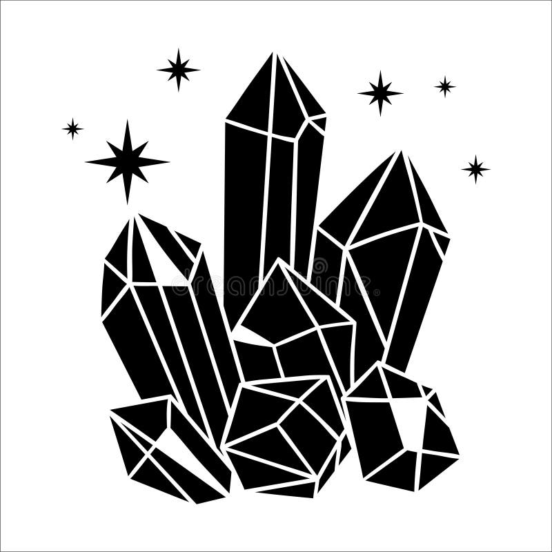 Large Dark Crystals and Stars. Mysticism and Esoteric Simple Icon Stock ...