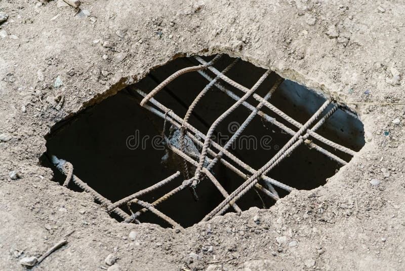 Large Dark Hole in Concrete Floor Stock Photo - Image of drain, surface ...