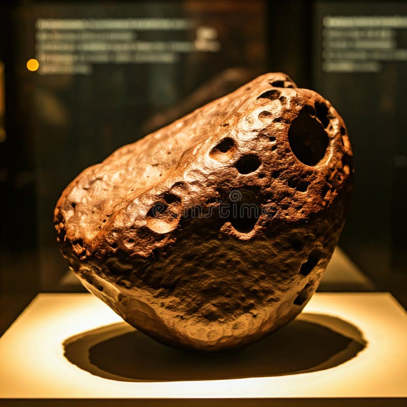 A Large, Dark, Irregularly Shaped Meteorite on Display in a Glass Case ...