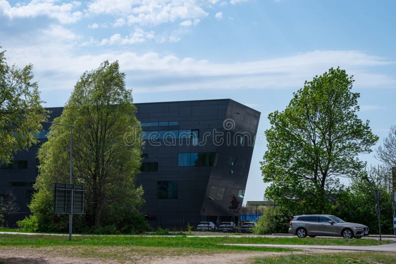 Large Dark Office Building with Odd Angles.. Stock Image - Image of ...