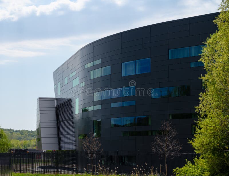 Large Dark Office Building with Odd Angles.. Stock Image - Image of ...