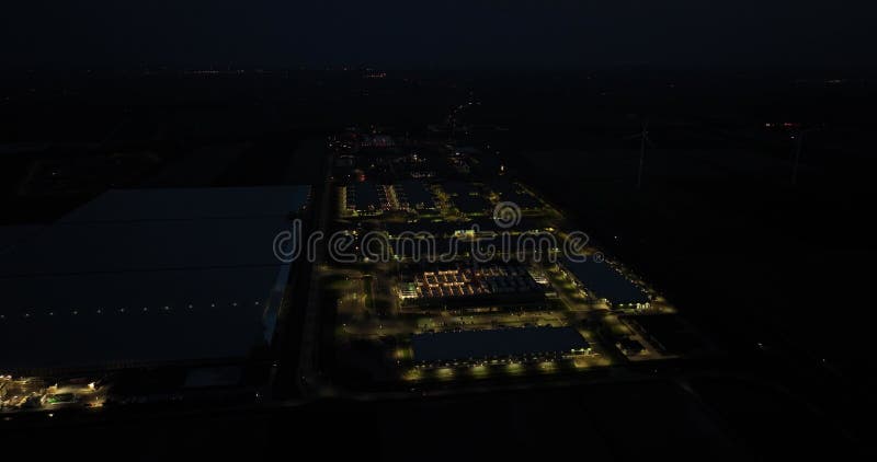 Large Data Center at Night, Internet, Cloud, and Artificial ...